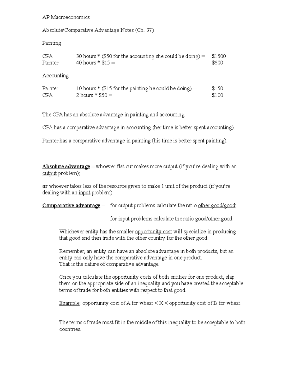 Opportunity Cost Notes - AP Macroeconomics Absolute/Comparative ...