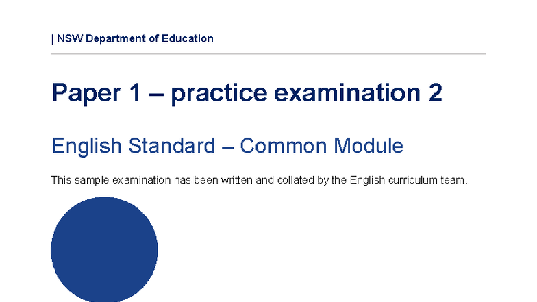 HSC English Standard Paper 1 Practice Exam Sample 2 - NSW Education ...