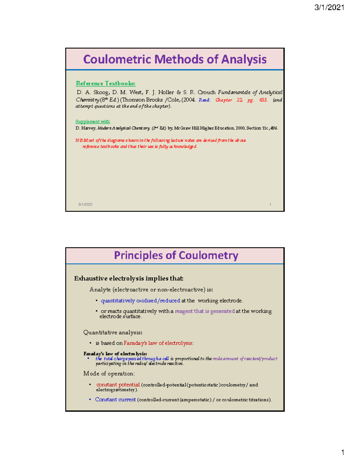 Coulometry Methods in Chem 340: Analysis Principles & Applications ...