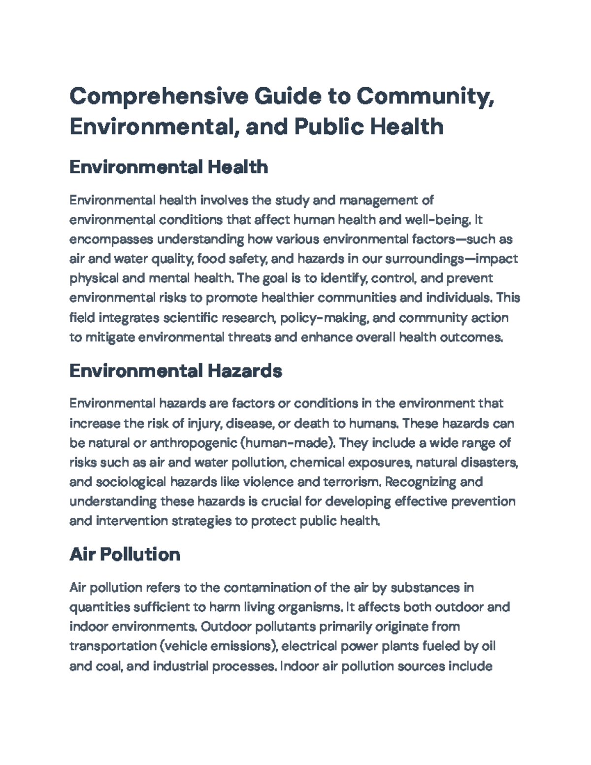 Comprehensive Overview of Community & Environmental Health Issues - Studocu