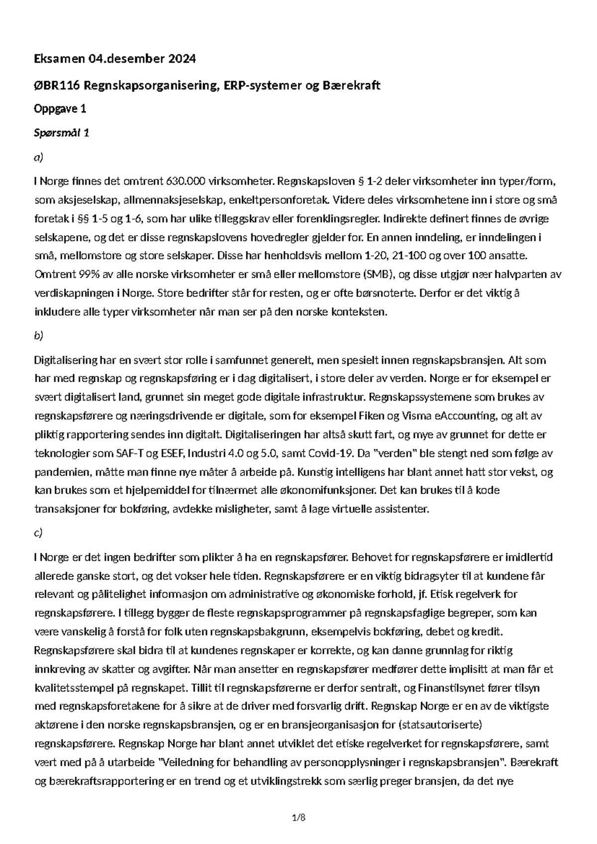 ØBR116 Eksamen Notater 2024: Regnskap, Digitalisering og Bærekraft ...