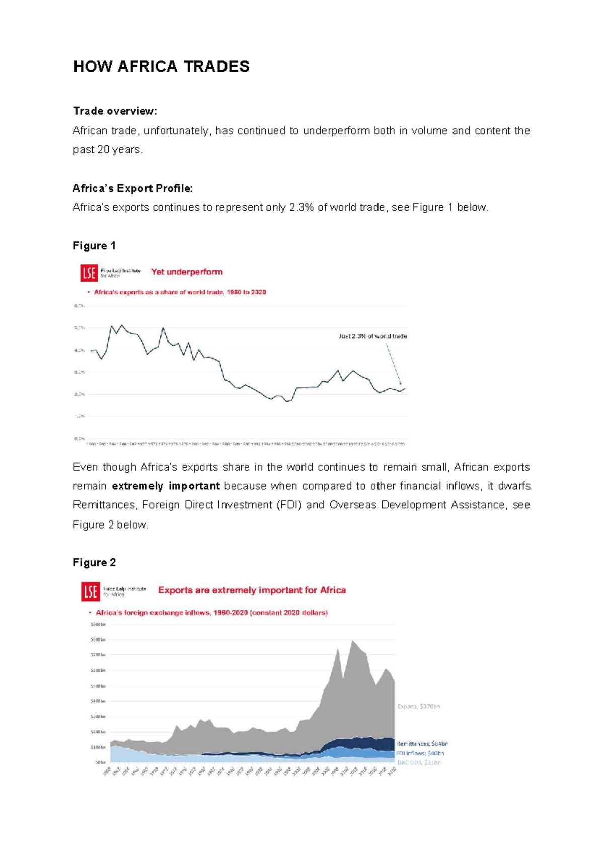 How Africa Trades: An Overview of Trade Dynamics and Exports - Studocu