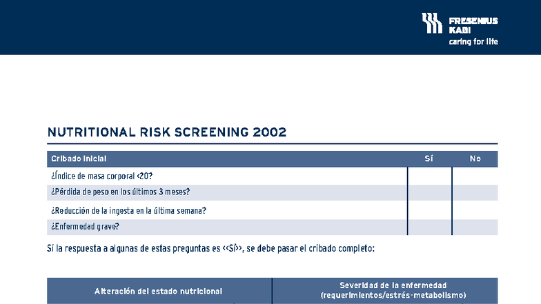 NRS 2002 - Tamizaje de Riesgo Nutricional y Pérdida de Peso - Studocu