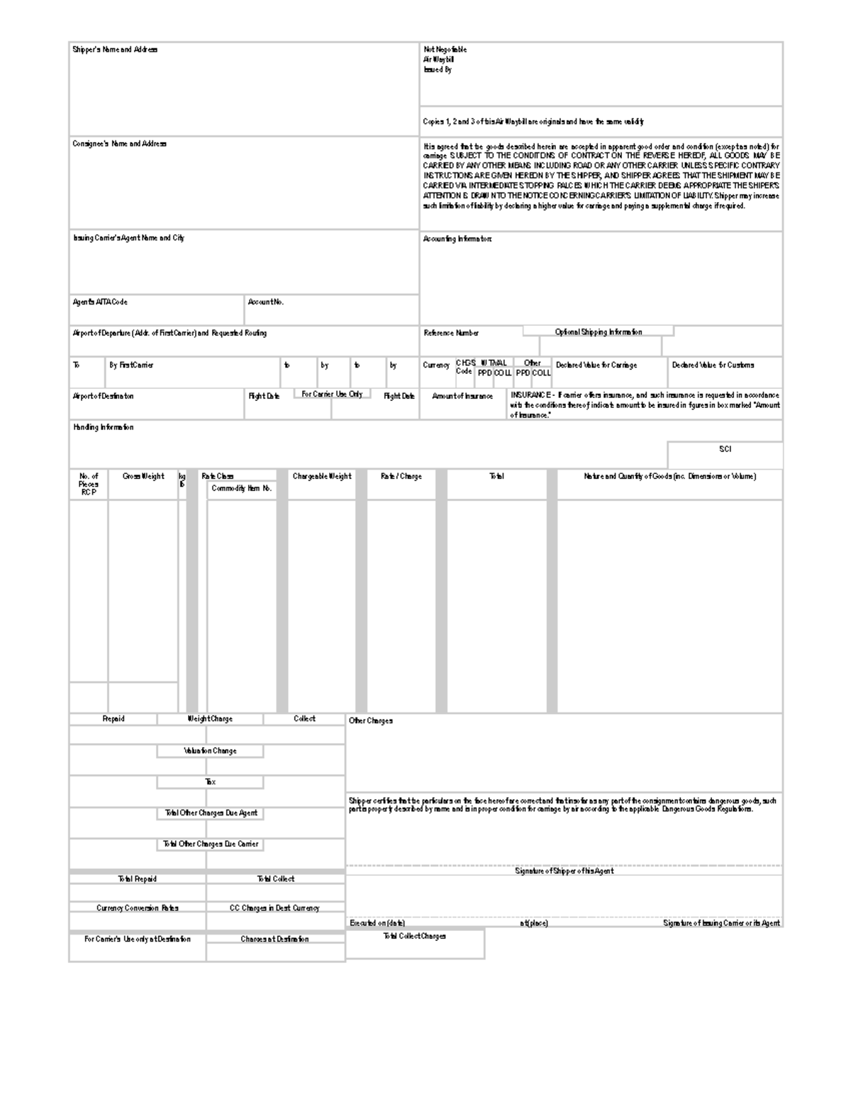 AWB Template - Fillable Form for Air Waybill Issuance - Studocu