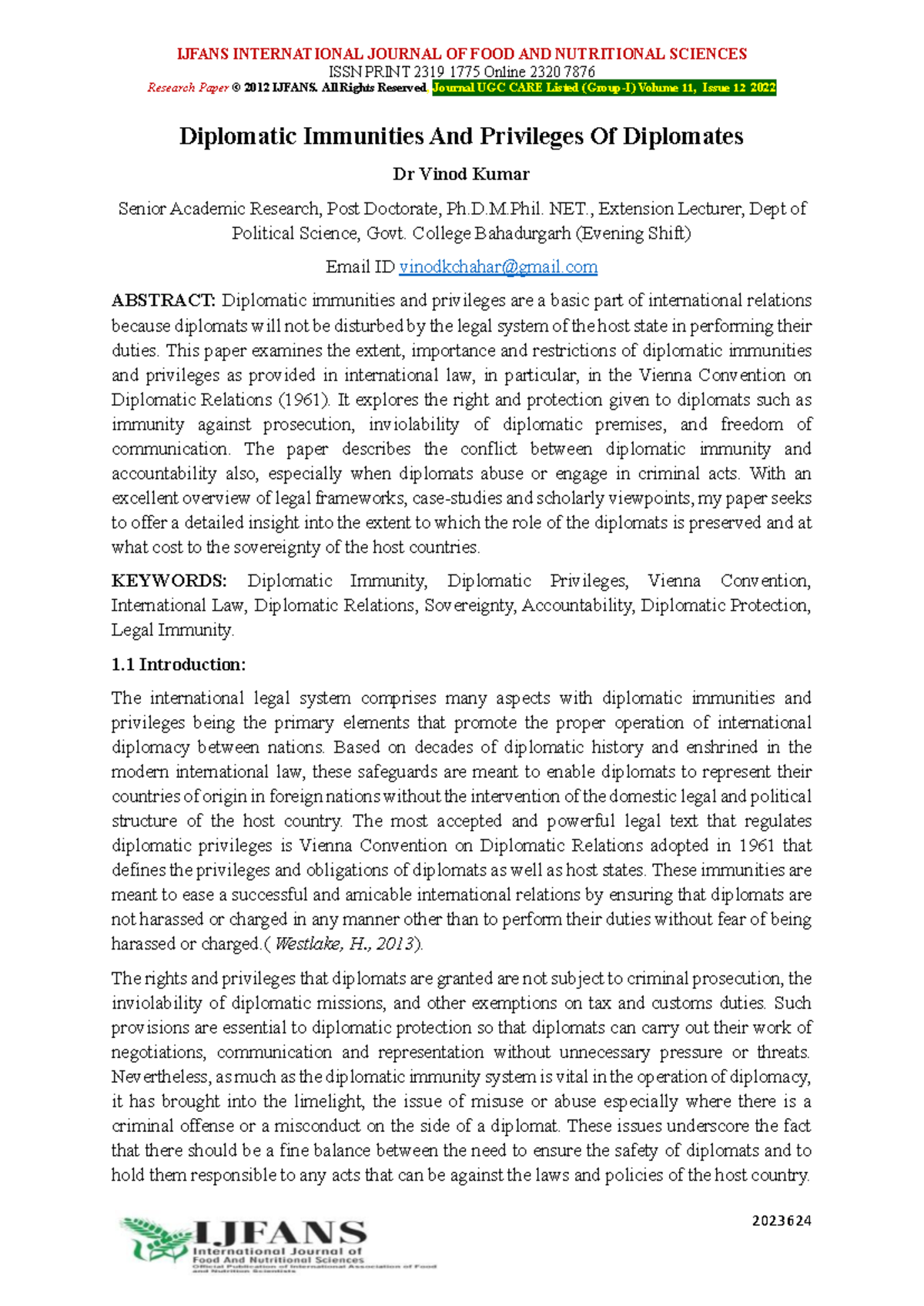 Diplomatic Immunities and Privileges of Diplomates: A Comprehensive ...