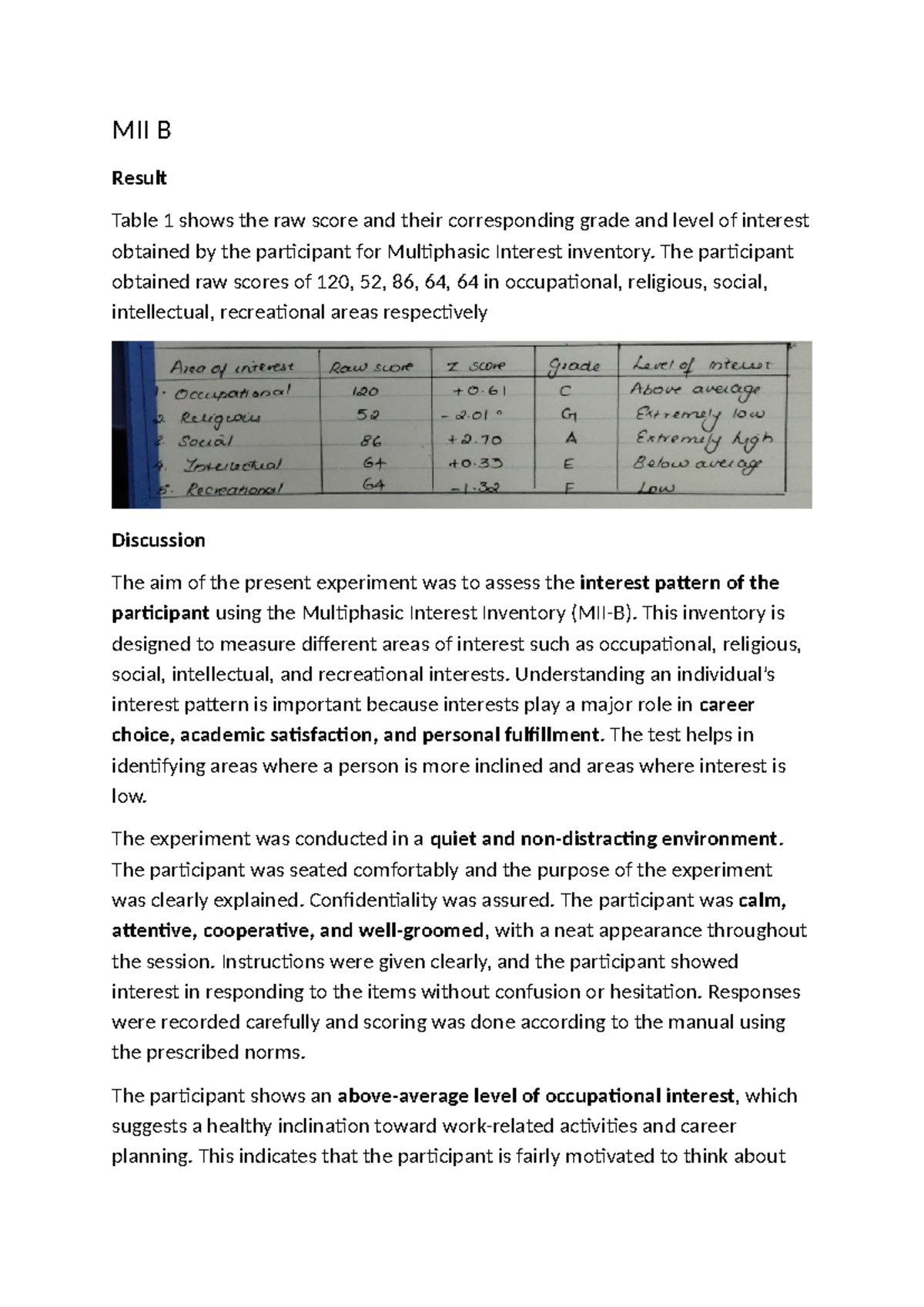 MII B - Multiphasic Interest Inventory Results and Analysis - Studocu