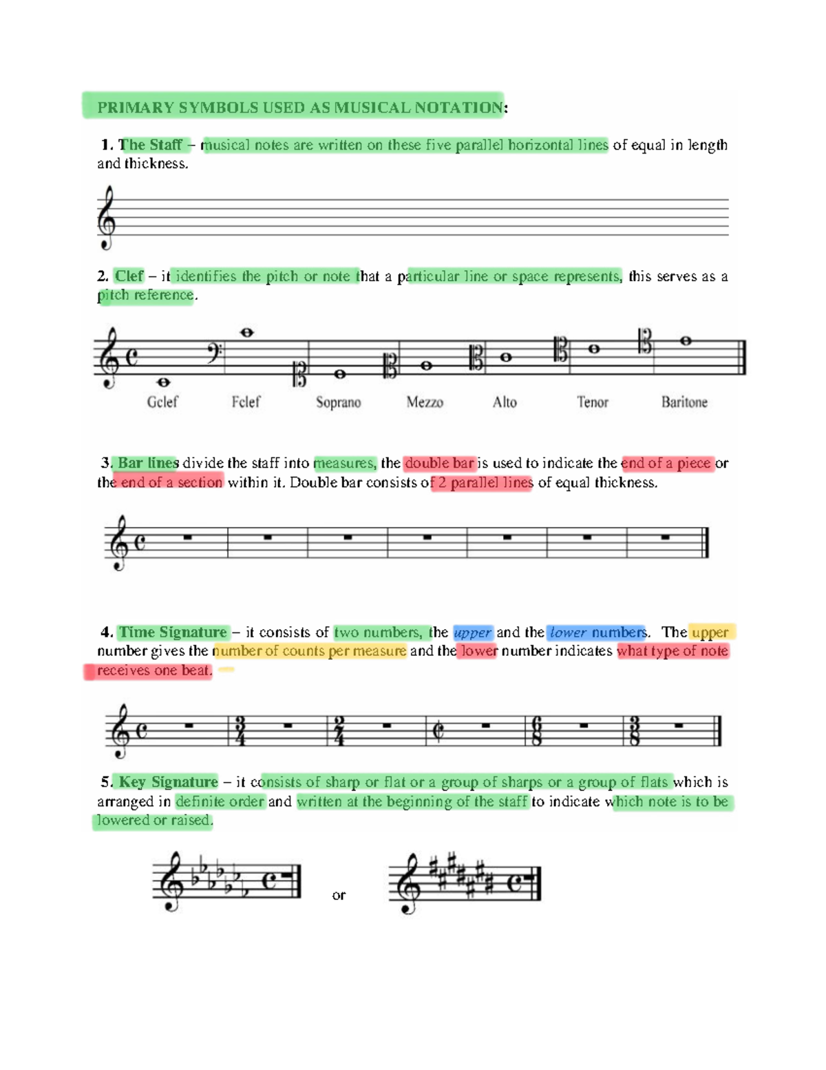 MUS 101: Primary Symbols in Musical Notation Explained - Studocu