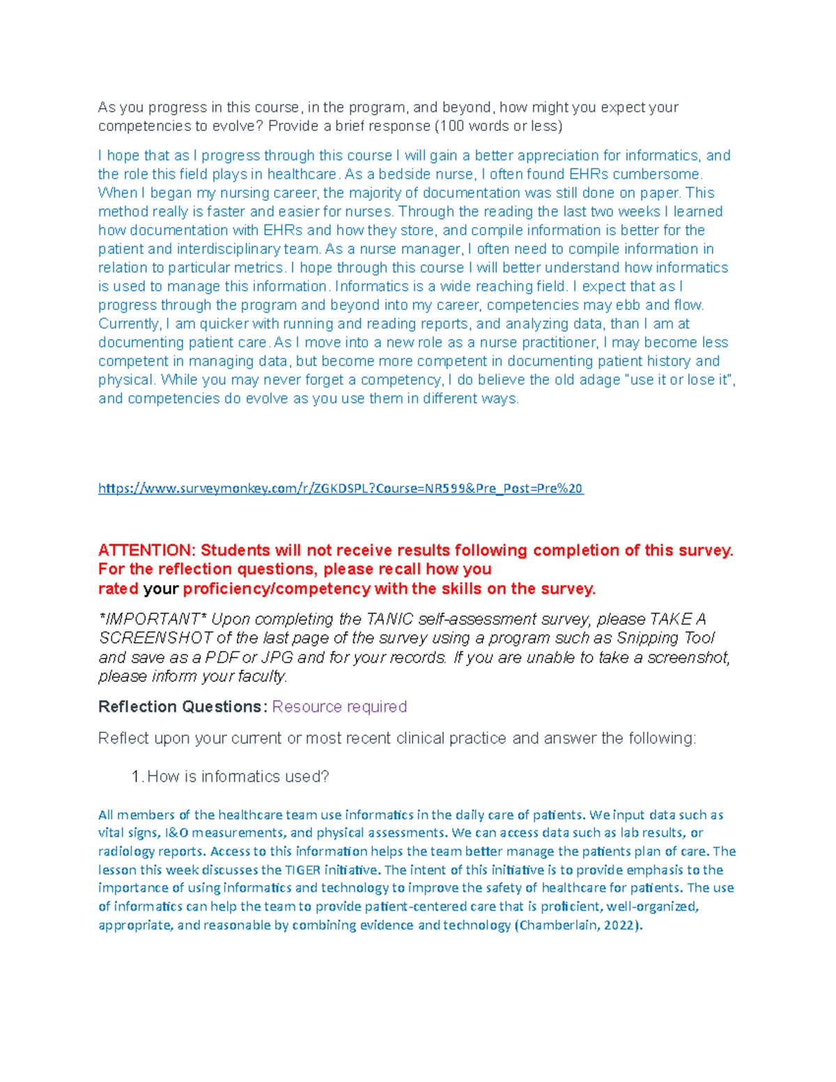 NR583NP Week 1 Discussion: Self-Appraisal in Nursing Informatics - Studocu