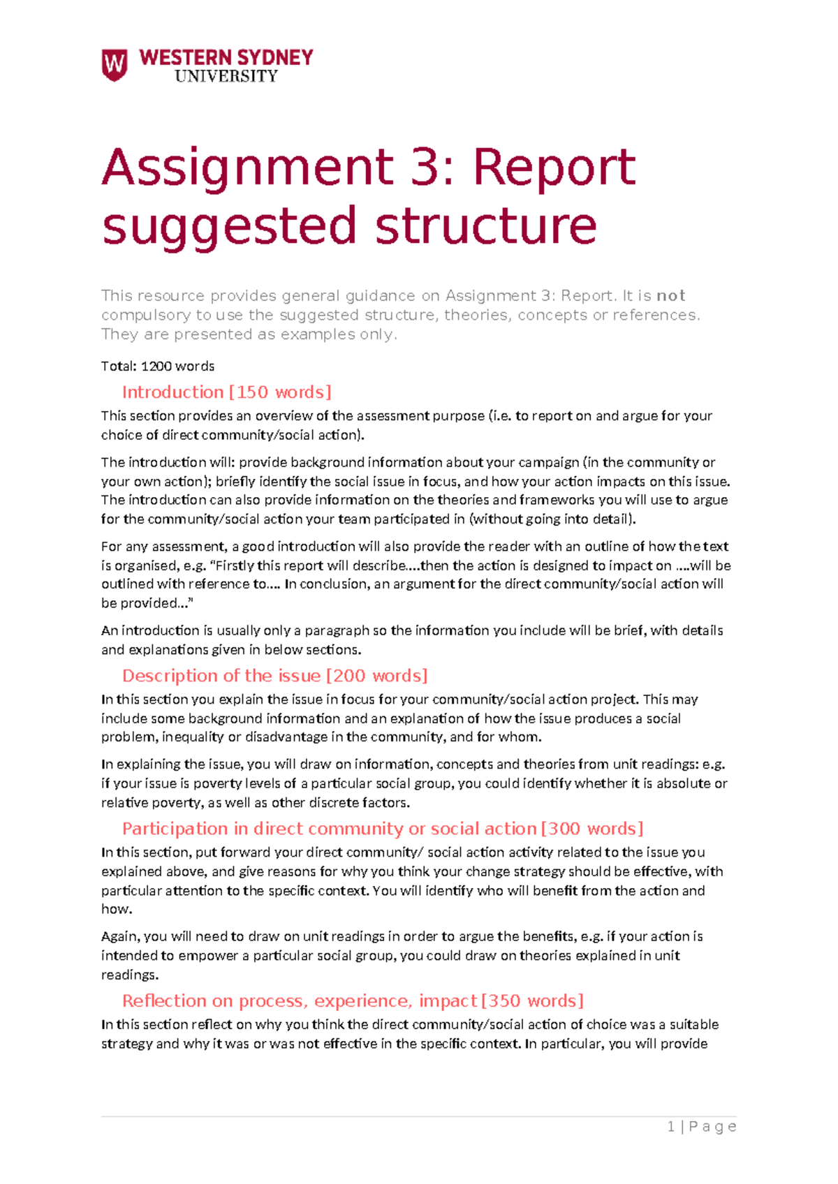 Assignment 3 Report: Structure & Guidance for Community Action - Studocu