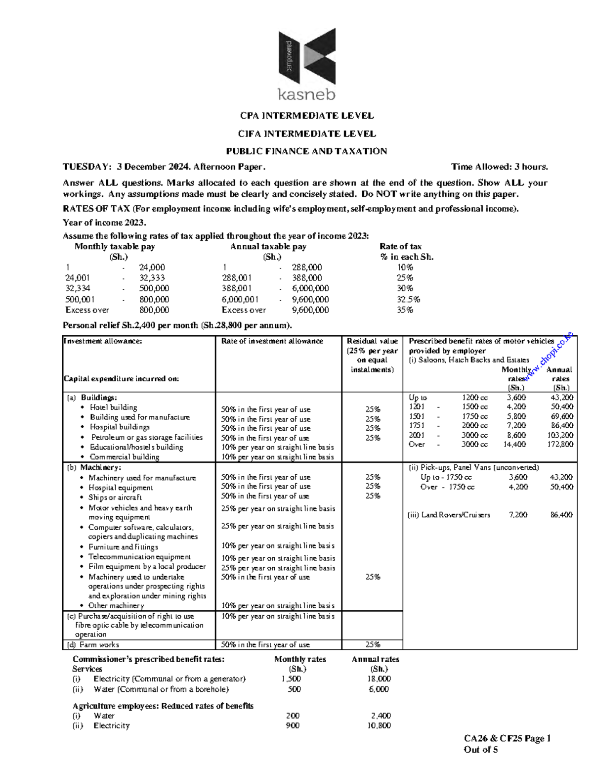 Public Finance and Taxation CA26 & CF25 December 2024 Past Exam Papers ...