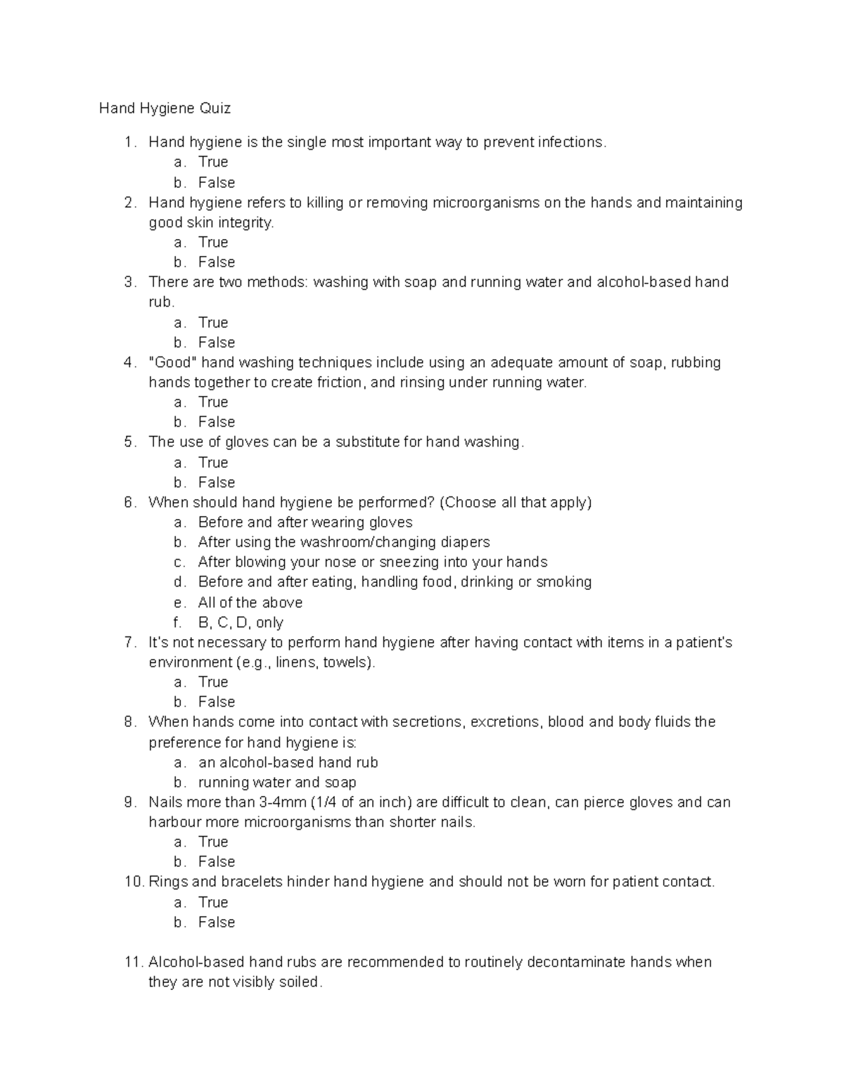 06 Hand Hygiene Quiz: Key Concepts and True/False Questions - Studeersnel