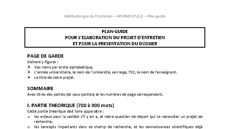Plan Guide TD Méthodologie Entretien 4P3PME1P (L2) 2025-26 - Studocu