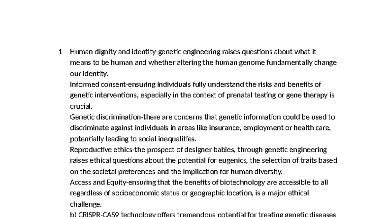 Bioethics Assignment 1: Genetic Engineering and Ethical Implications ...