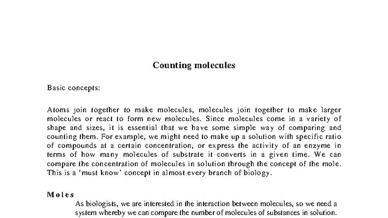 Chemistry 1 - Understanding Moles and Molarity Concepts - Studocu