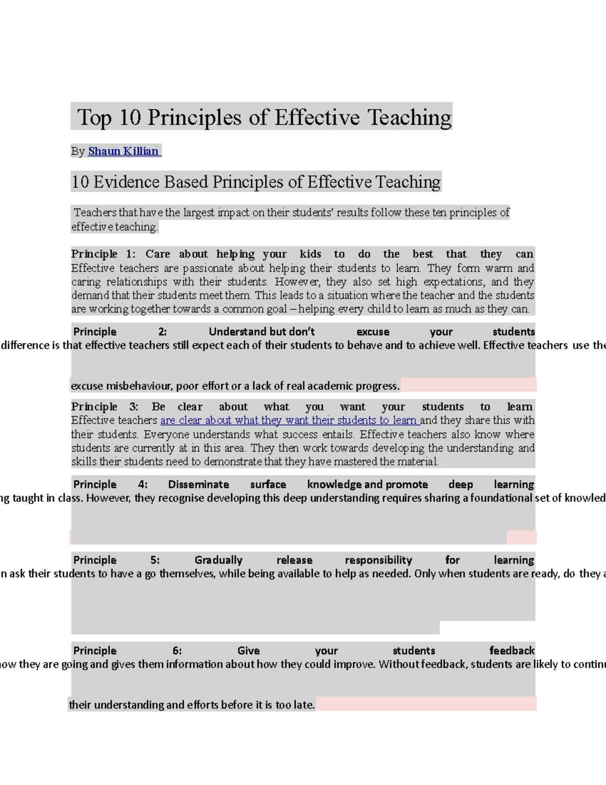 HFED011 2021 T0P 10 Principles of Effective Teaching - excuse ...