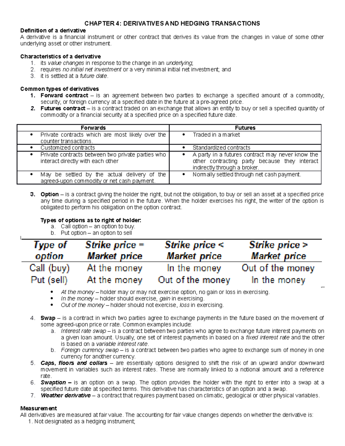 Chapter 4 Derivatives AND Hedging Transactions - Definition of a ...