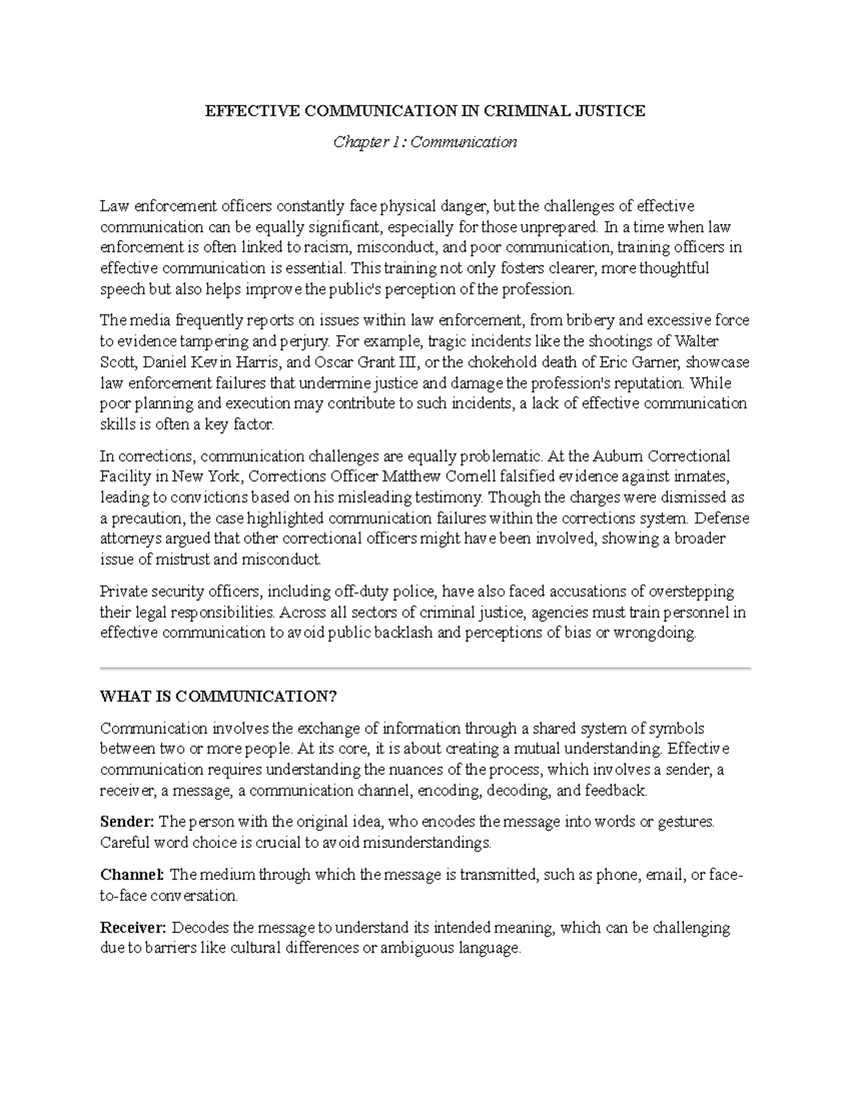 Effective Communication in Criminal Justice - Chapter 1 Overview - Studocu