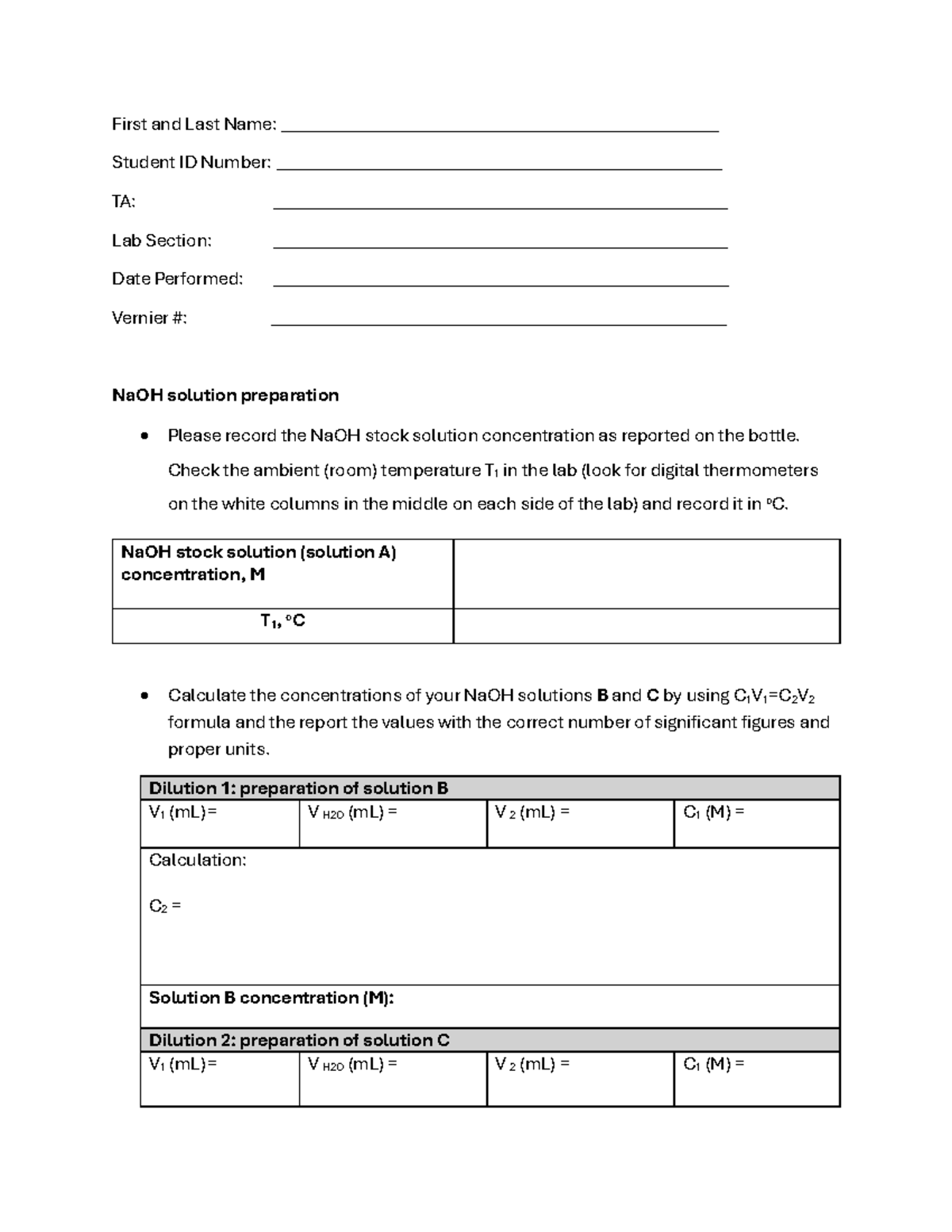 Kinetics Data Sheet 2 - lab - First and Last Name: - Studocu
