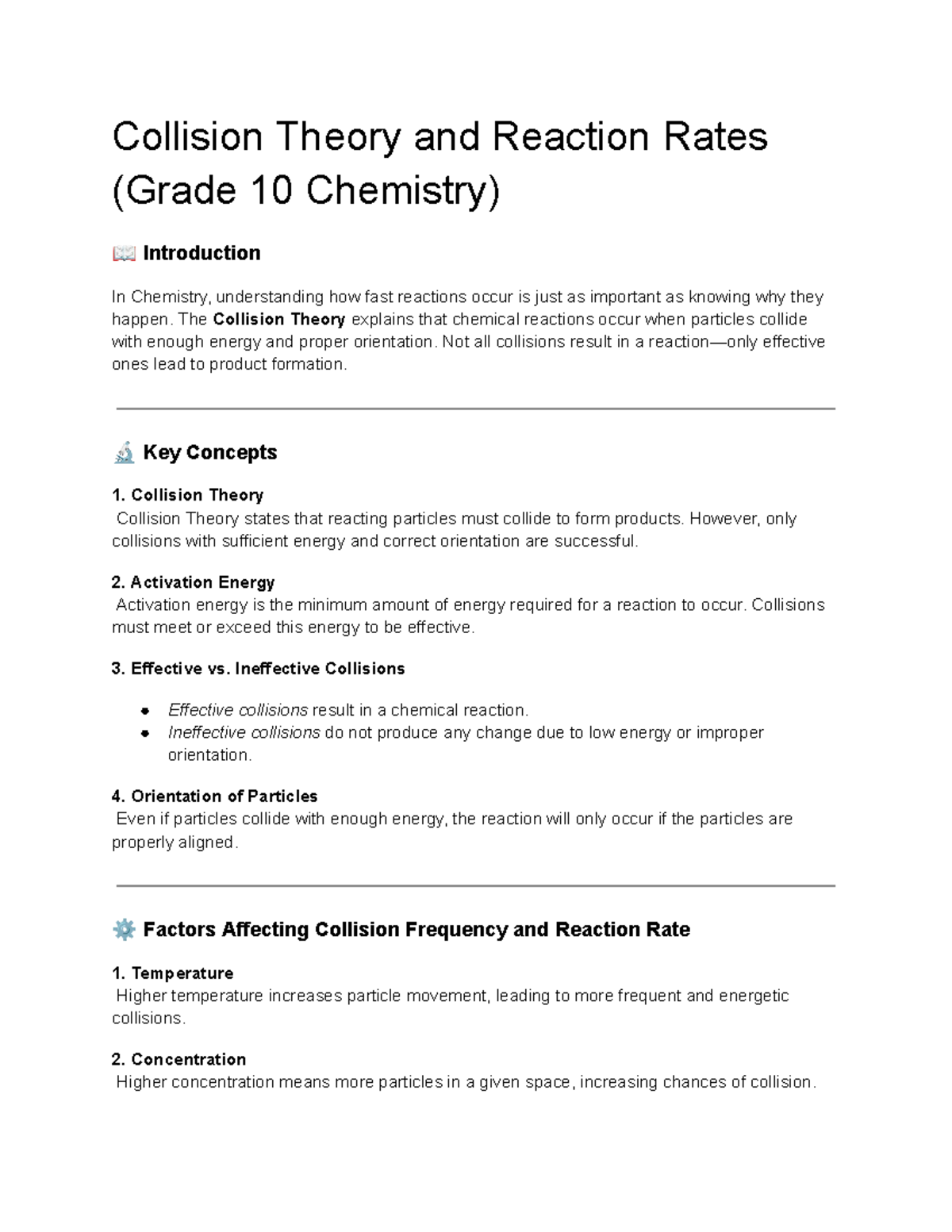 Collision Theory & Reaction Rates: Key Concepts (Grade 10 Chem) - Studocu