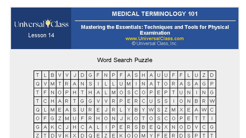 MEDICAL TERMINOLOGY 101 Lesson 14: Techniques & Tools for Physical Exam ...