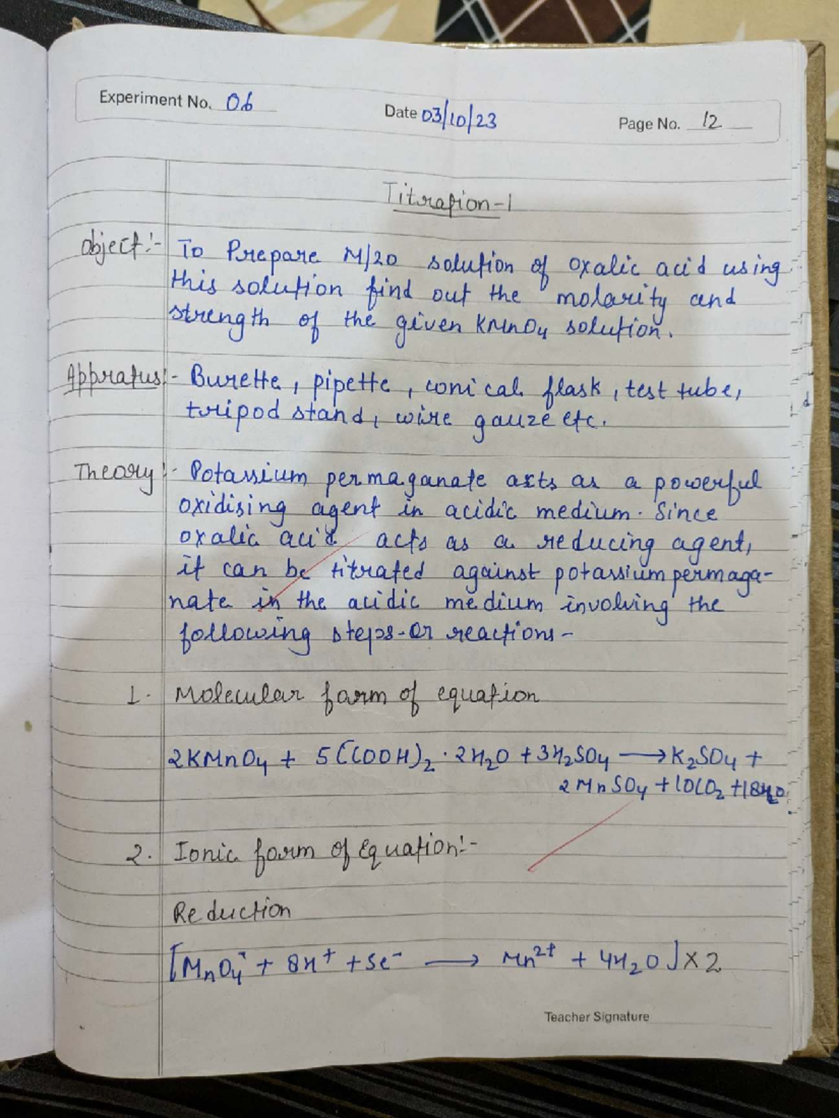 Titration Experiment No. MJ20: Oxalic Acid and KMnO4 Analysis - Studocu
