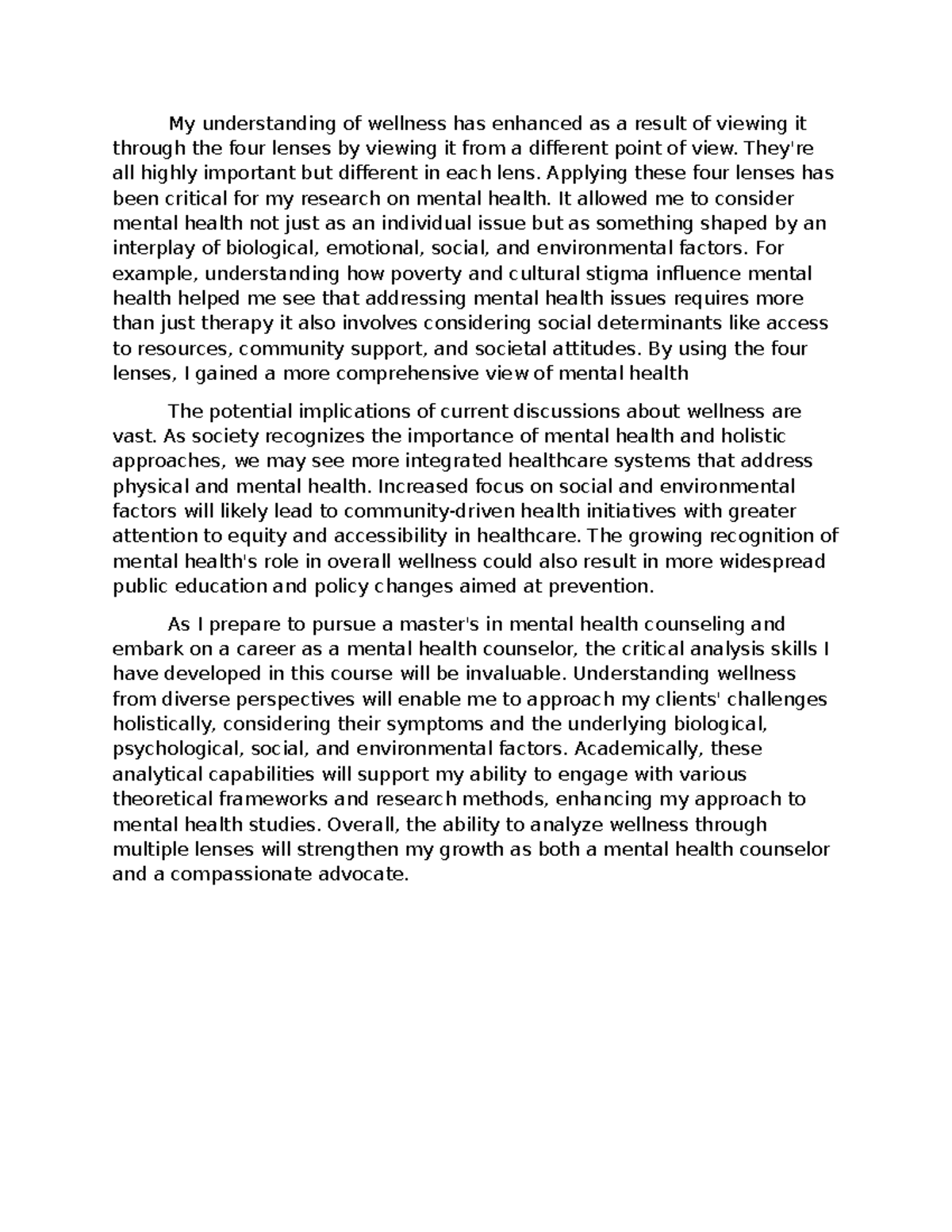 8-1 Discussion - My understanding of wellness has enhanced as a result ...