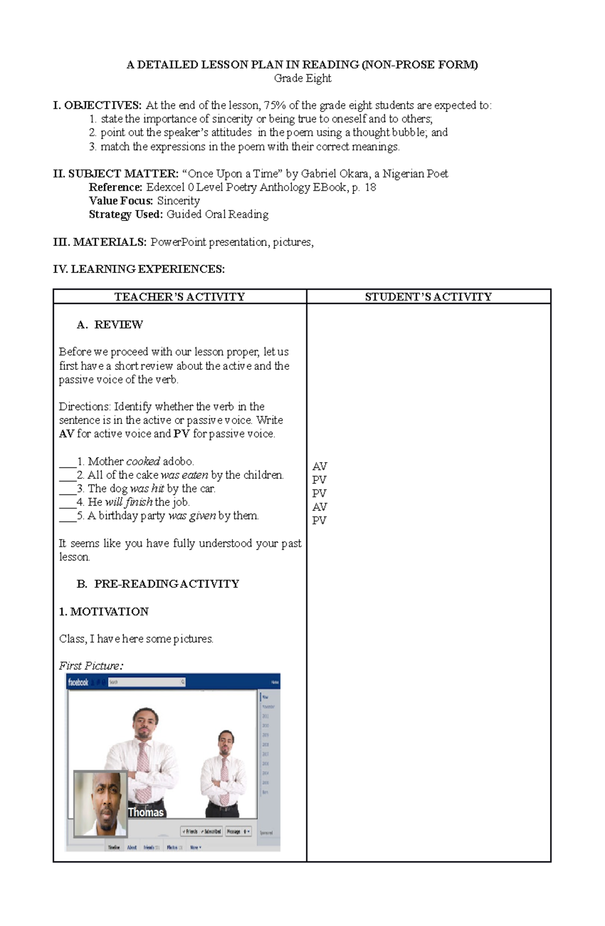 Edexcel 0 Level: Lesson Plan on "Once Upon a Time" Poetry - Studocu