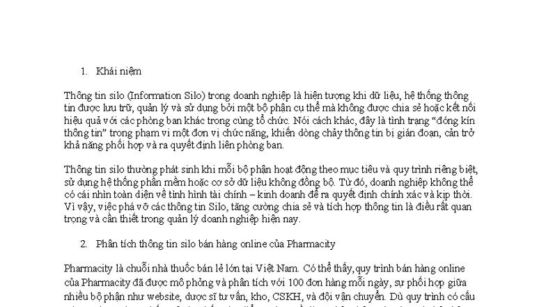 Phân Tích Thông Tin Silo Trong Bán Hàng Online Tại Pharmacity - Studocu
