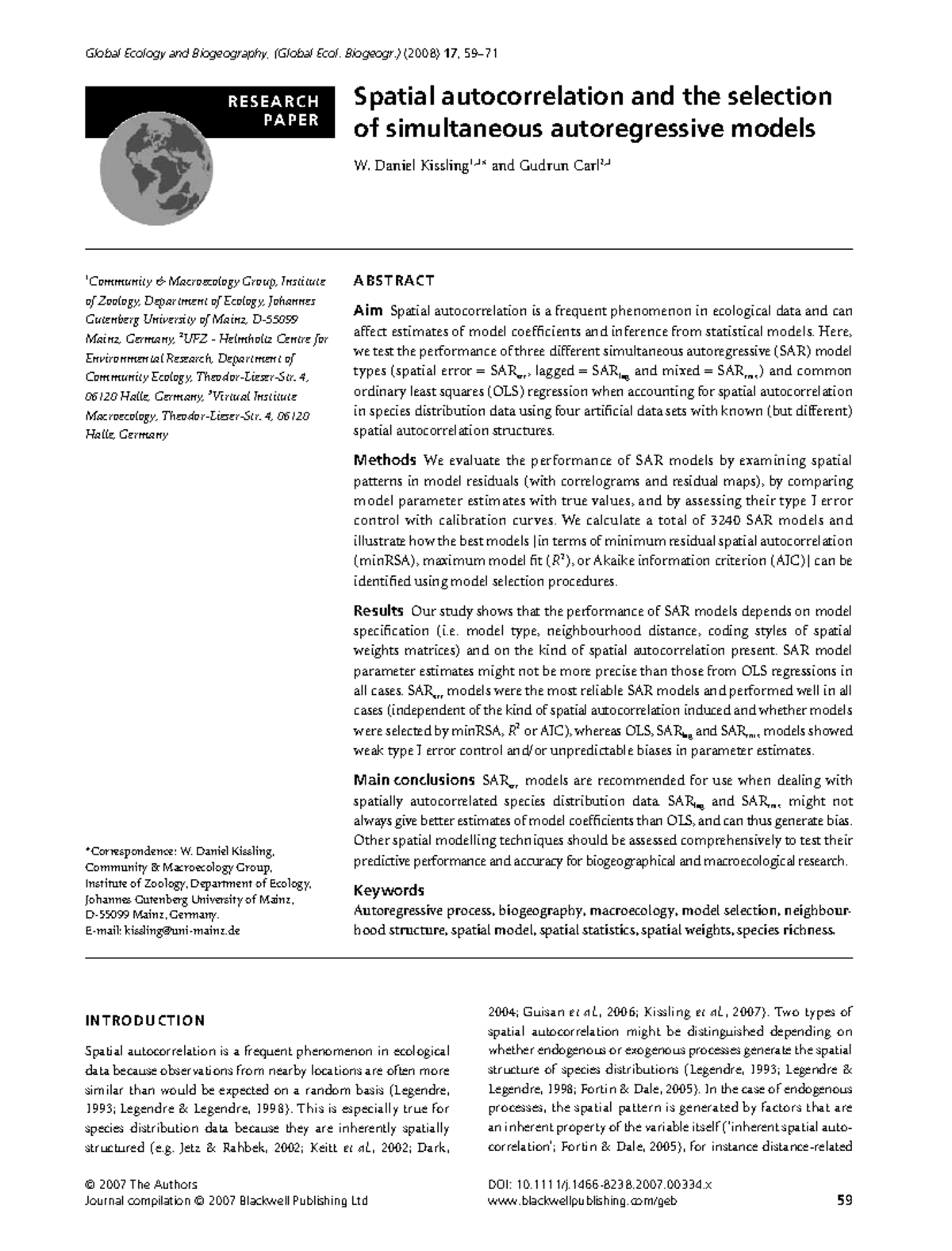Choosing SAR Models: A Brief Summary of Spatial Econometrics - Studocu