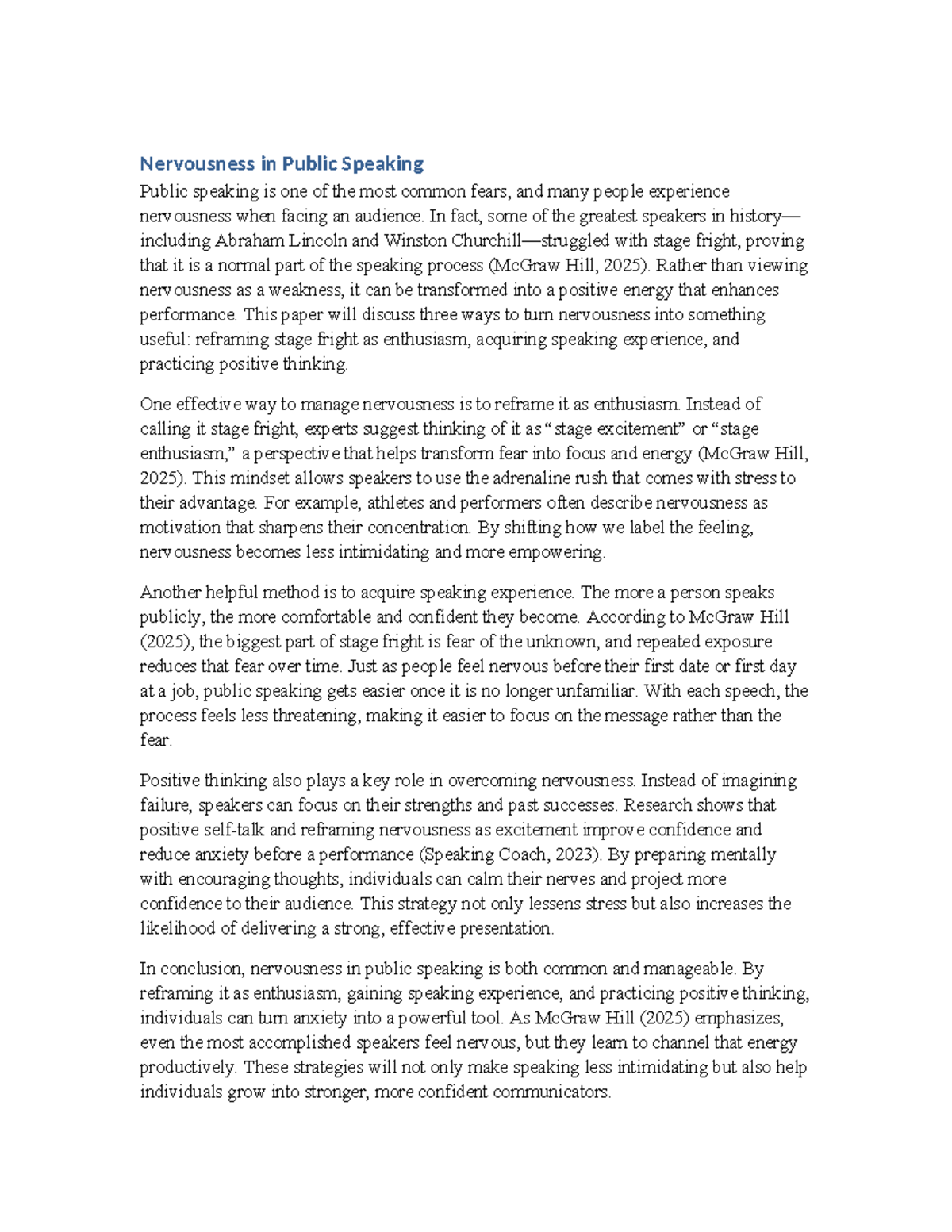 Nervousness in Public Speaking: Strategies for Success Essay - Studocu