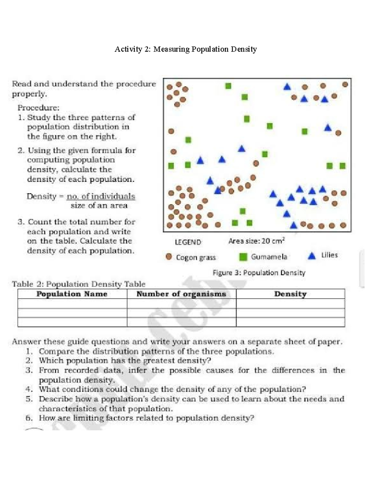 Activity 2: Measuring Population Density Analysis - Studocu