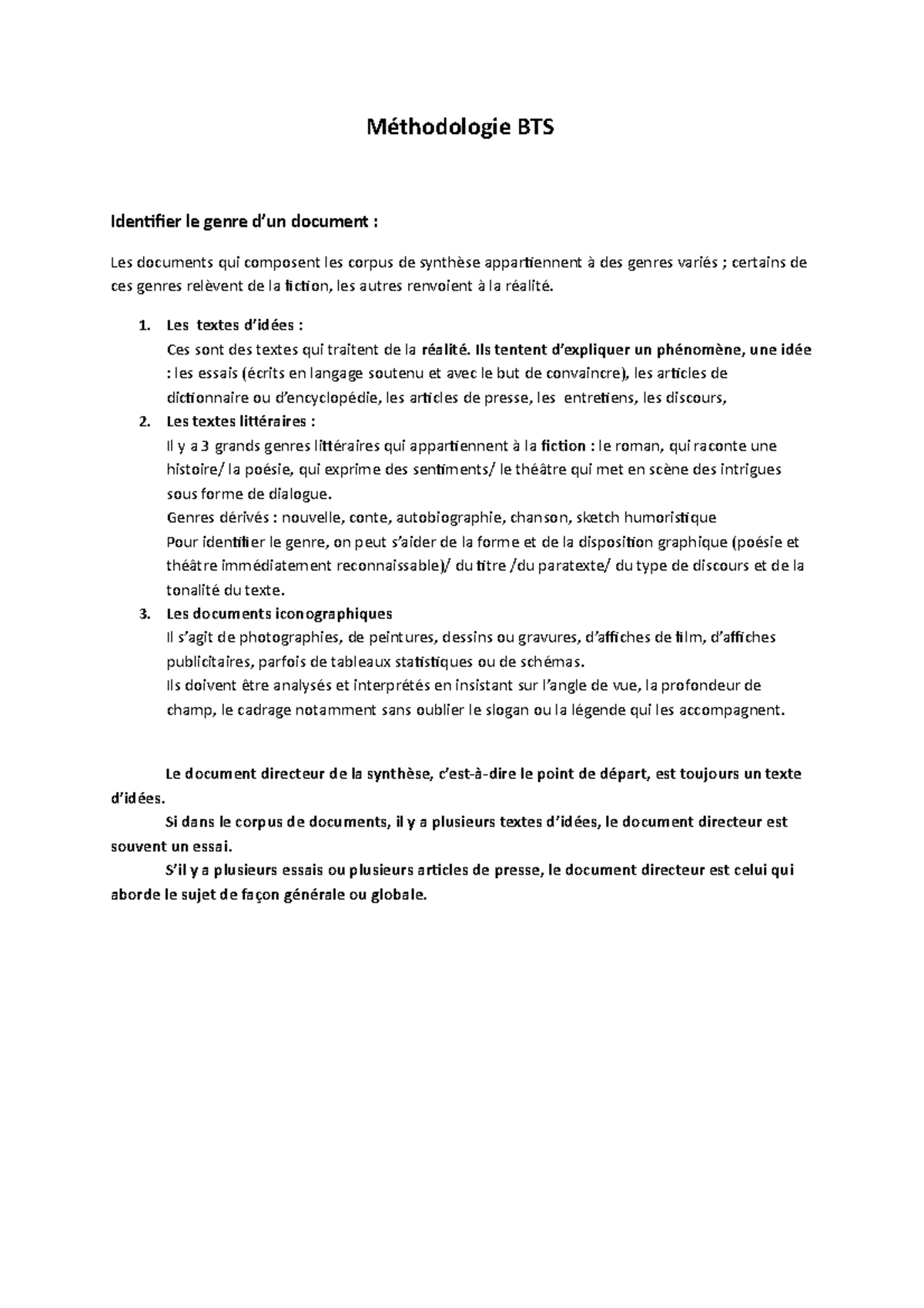 Méthodologie BTS : Identifier les Genres de Documents Divers - Studocu