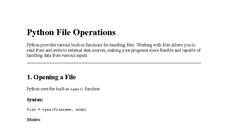 Python Unit 4 - File Operations and Handling Techniques - Studocu