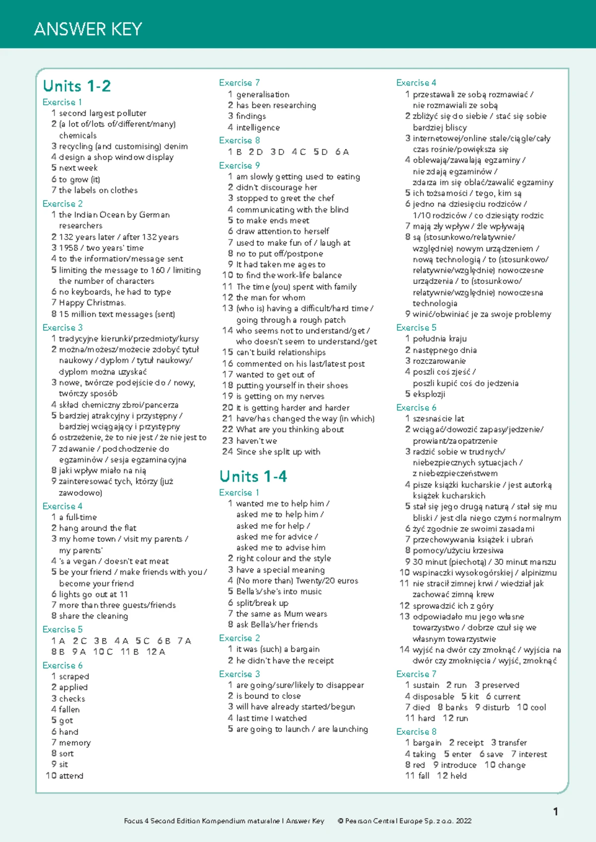 538463731 Focus 4 2E Workbook Answers - 1 Vocabulary Exercise 1 1 go 2 ...