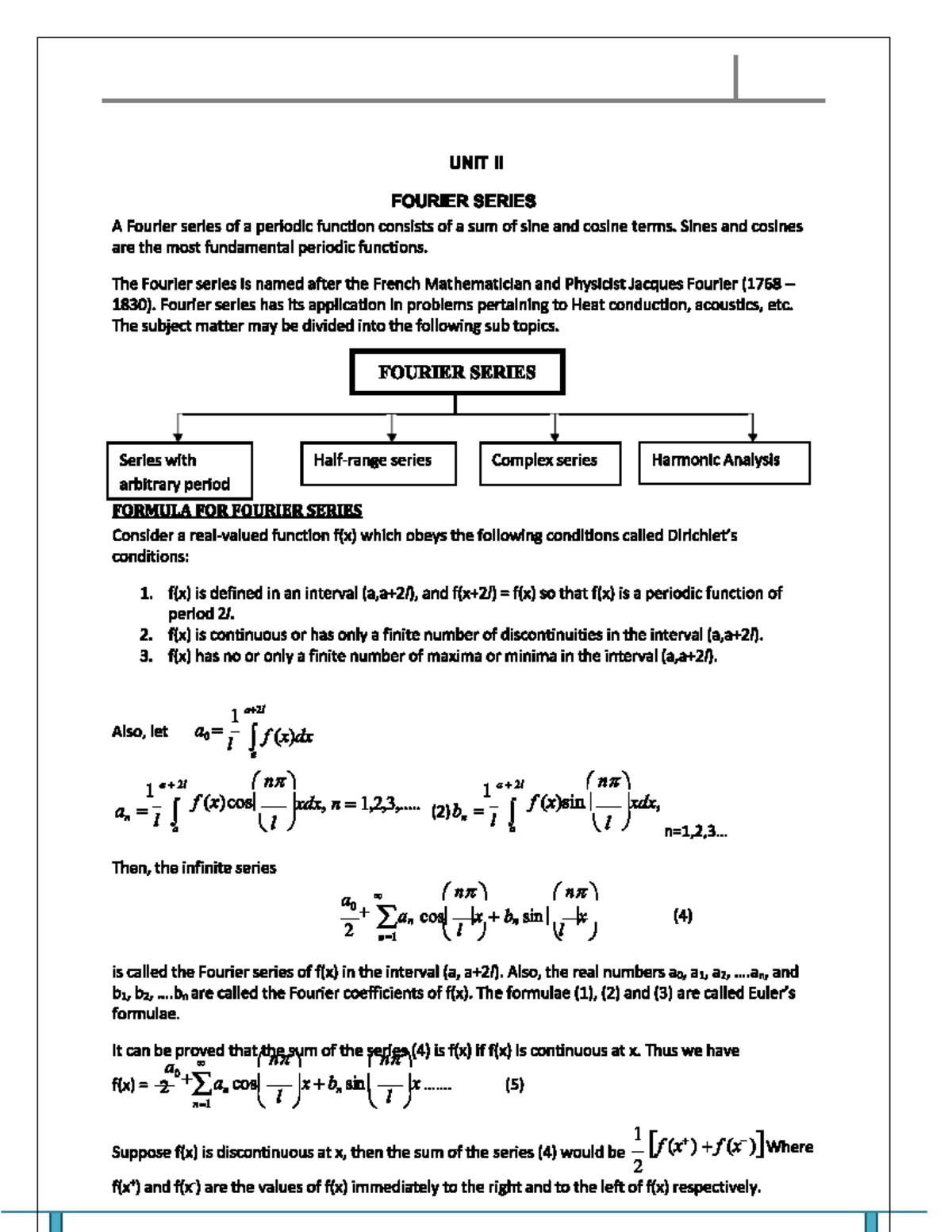 Math Note 2: UNIT II - Fourier Series Overview and Applications - Studocu