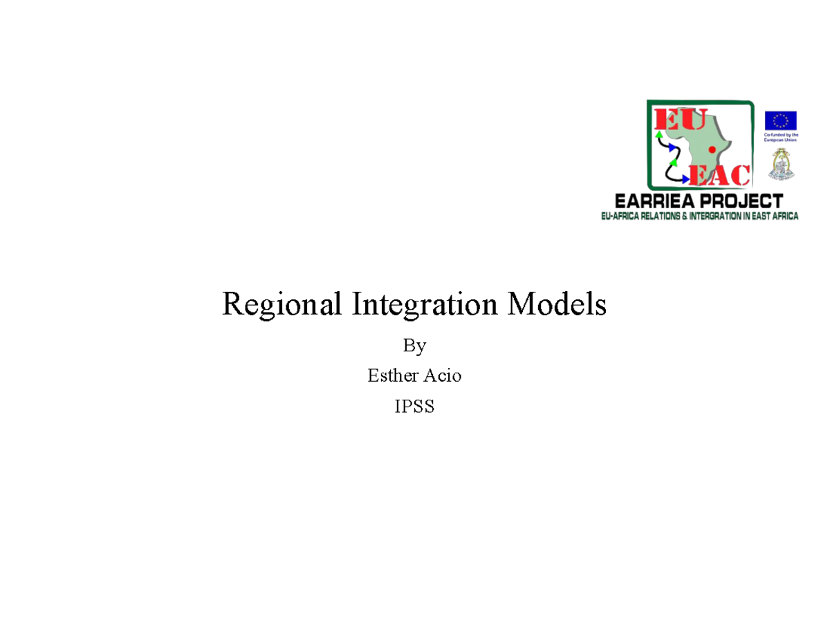 Integration Models: An Overview of Regional Cooperation - Studocu