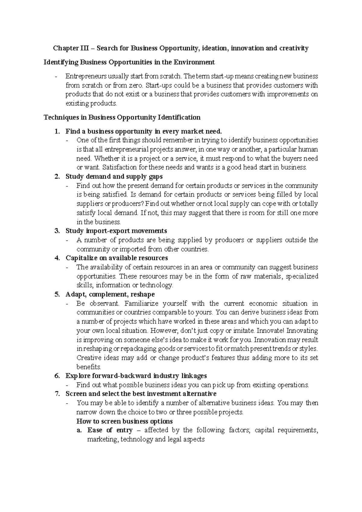 Chapter 3: Identifying Business Opportunities & Innovation Techniques ...