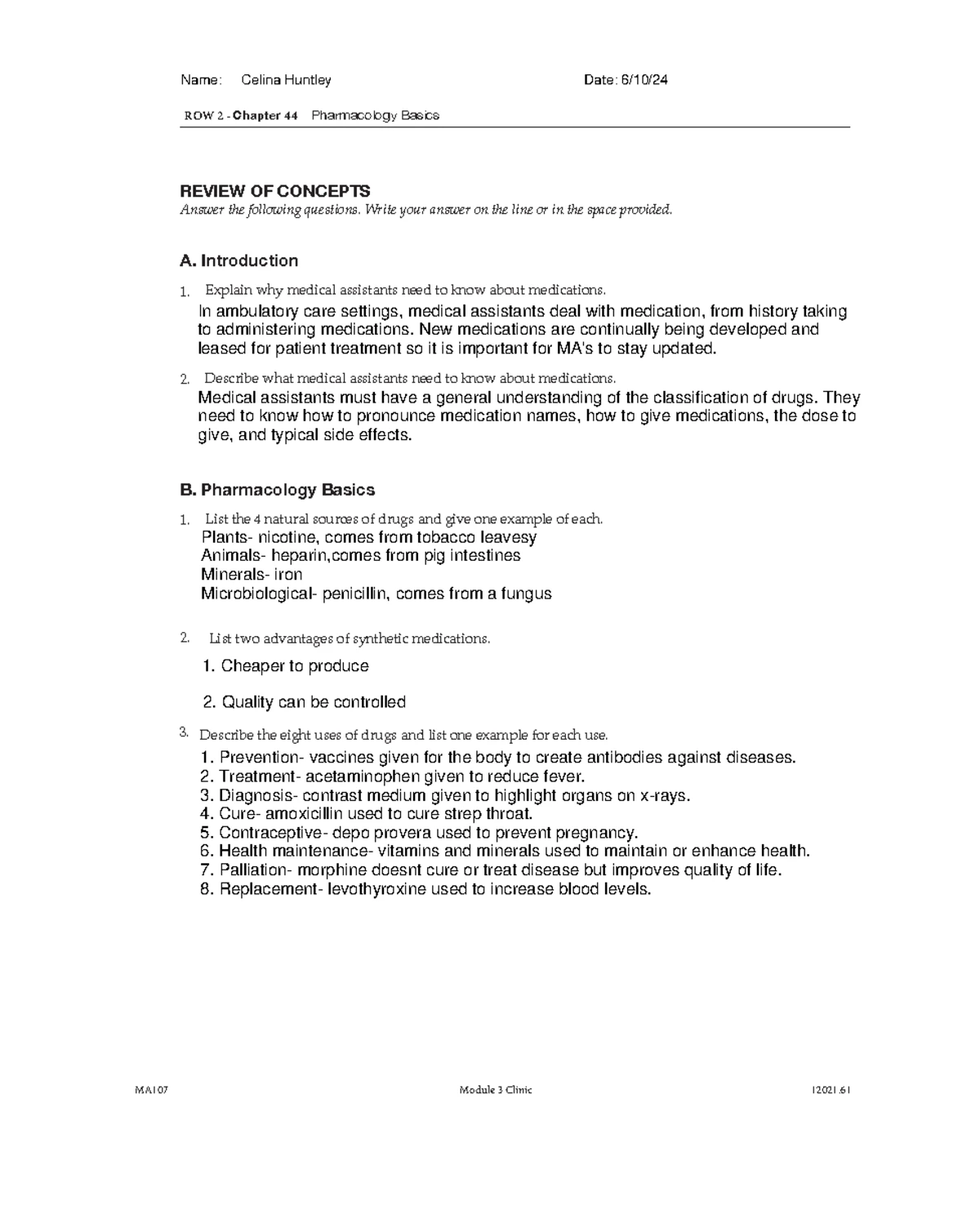 MA107 ROW 3 Dosage done - MA Clinic Module 3 (MA107) Dosage Calculation ...