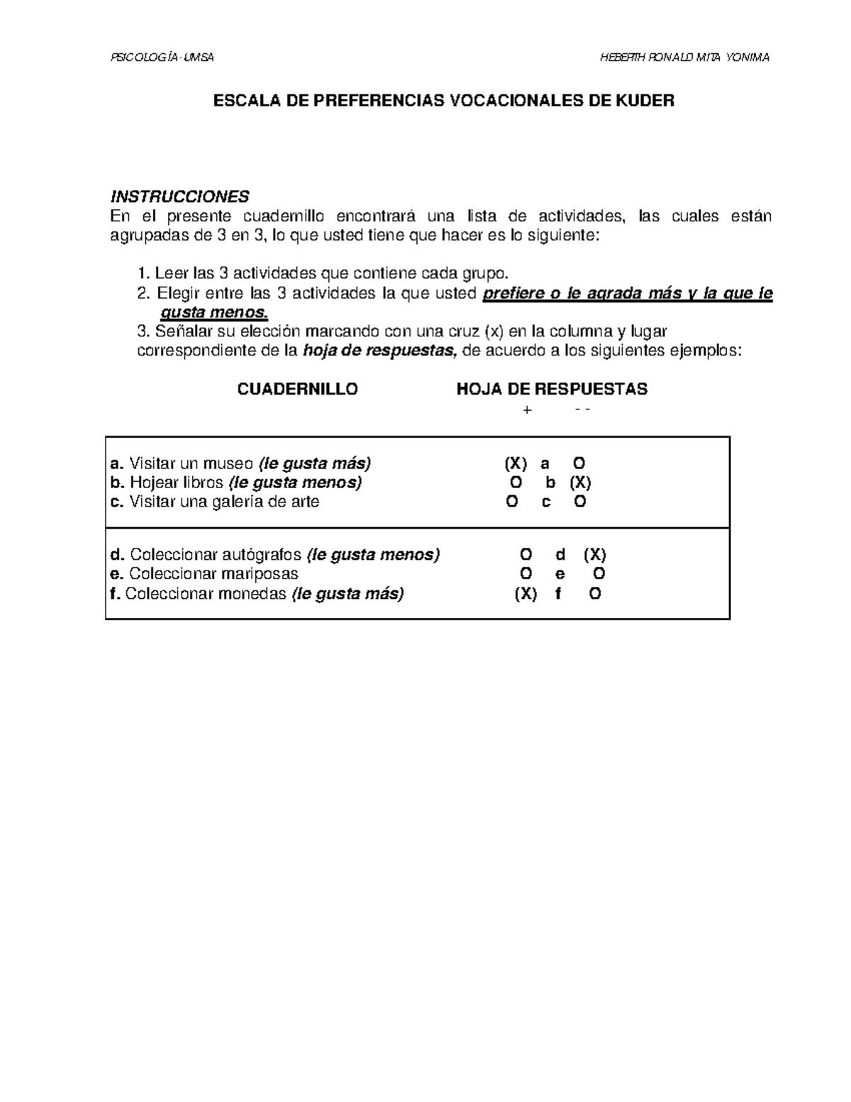 Cuadernillo de Preferencias Vocacionales Kuder - Instrucciones y ...