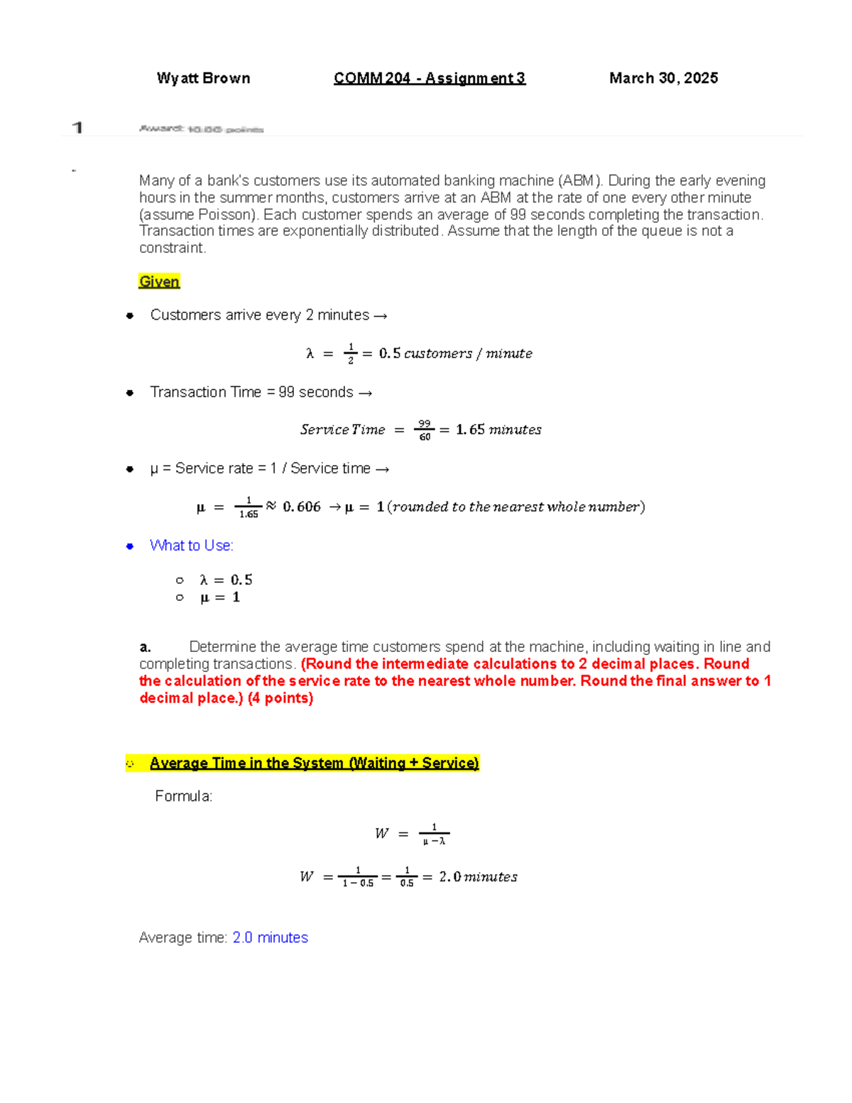 COMM 204 - Assignment 3: Analysis of Automated Banking Machine Services - Studocu