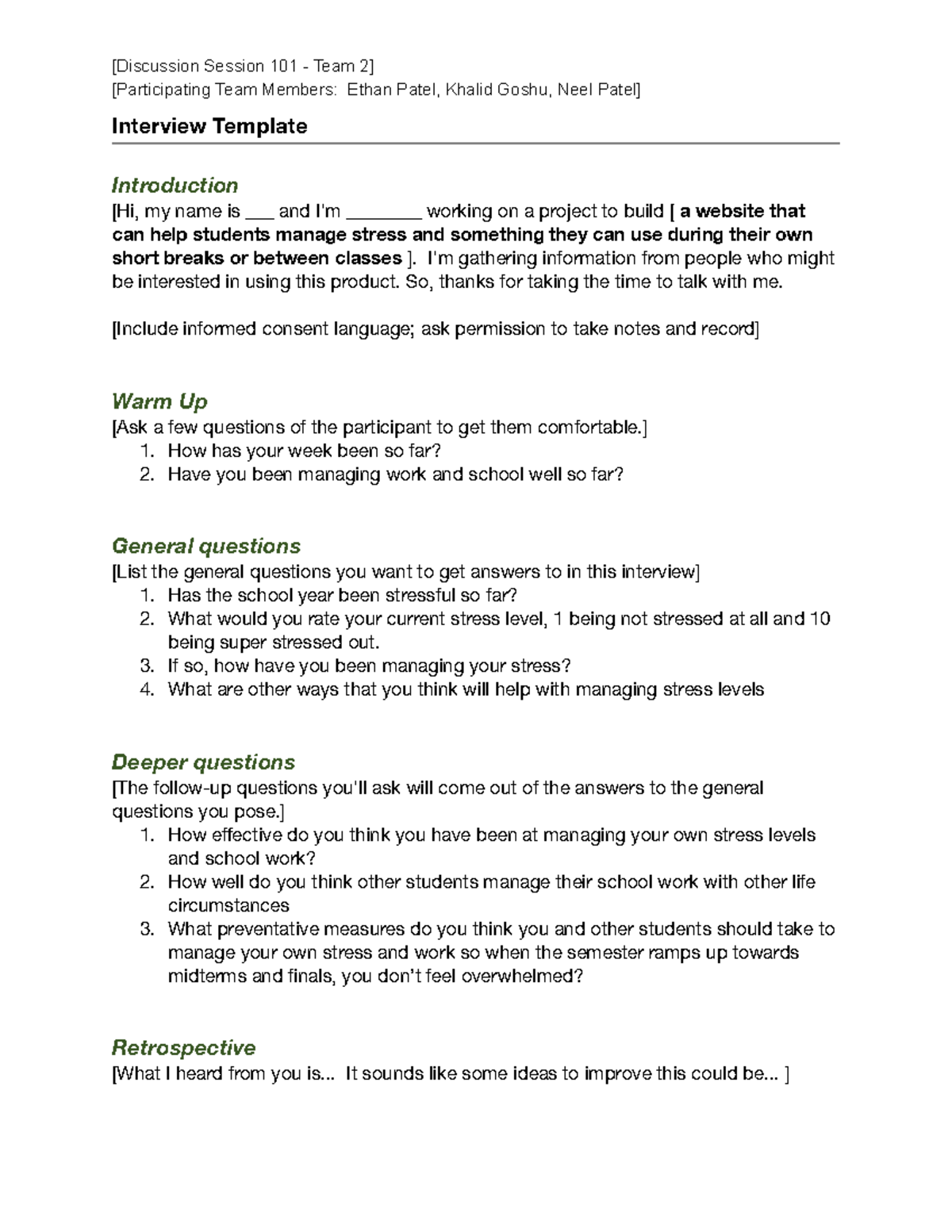 Week 4 Interview Guide Template: Managing Student Stress - Studocu