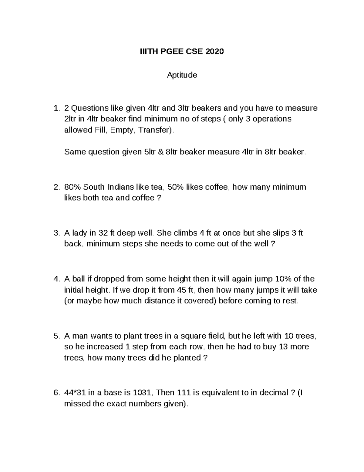 PGEE CSE 2020 Aptitude Questions and Problem Solving Techniques - Studocu