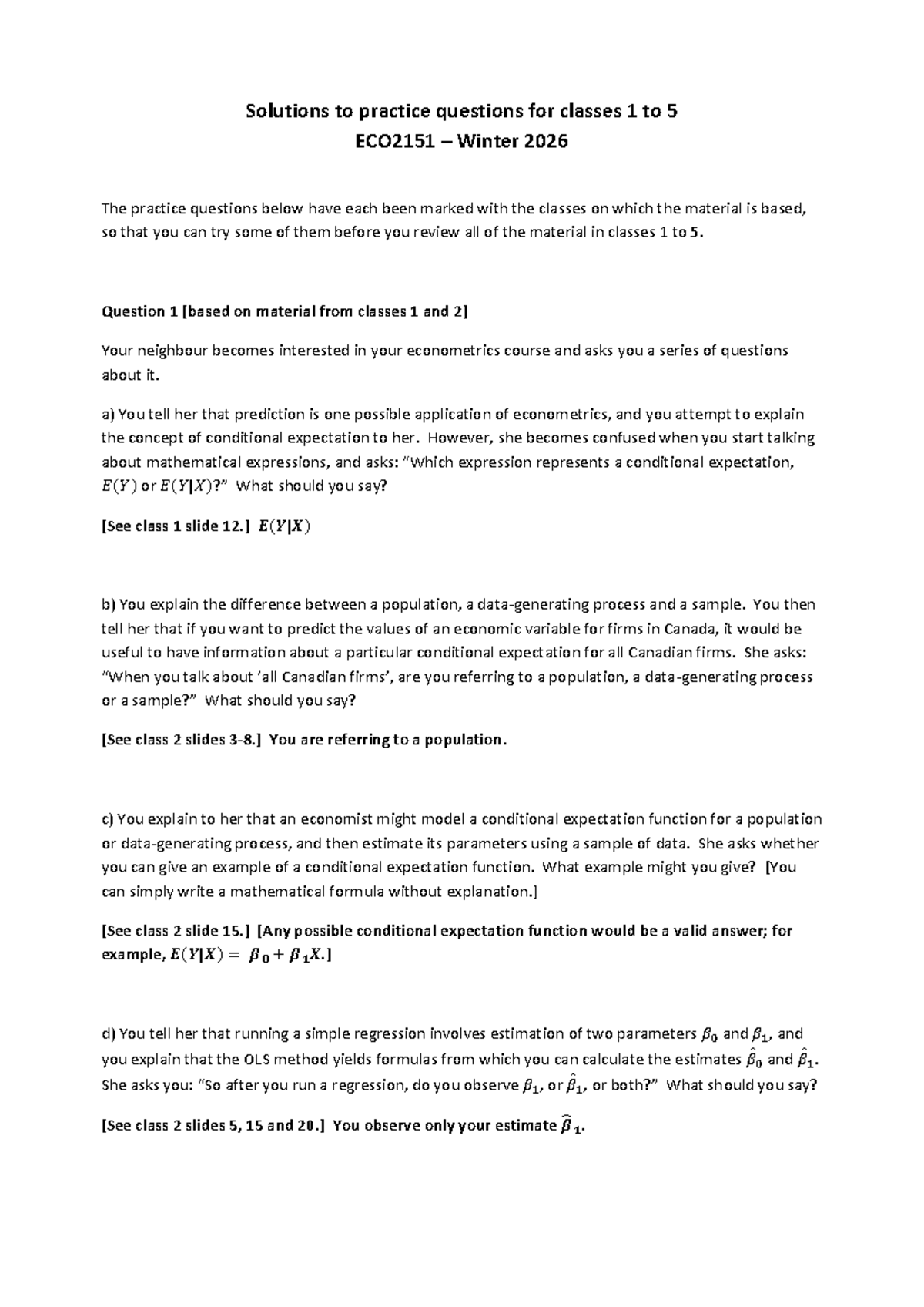 ECO2151 Practice Questions Solutions - Winter 2026 - Studocu