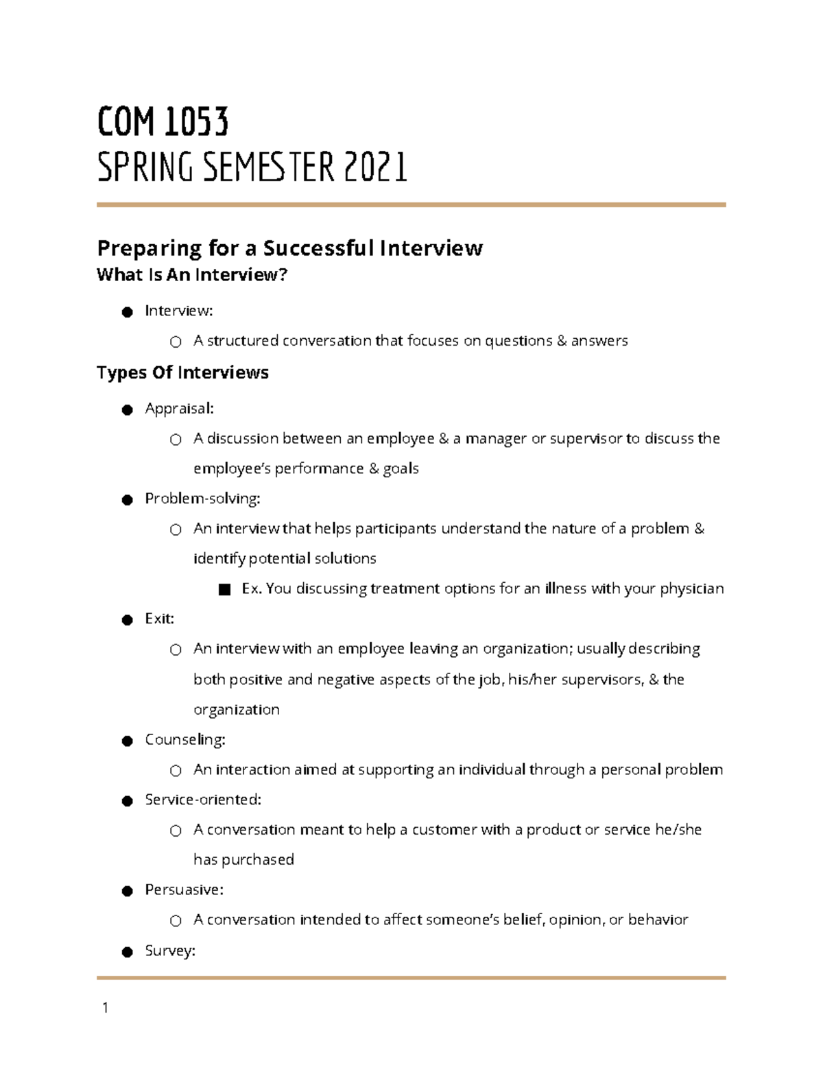 COM 1053: Chapter 9 - Mastering the Art of Interviewing Successfully ...