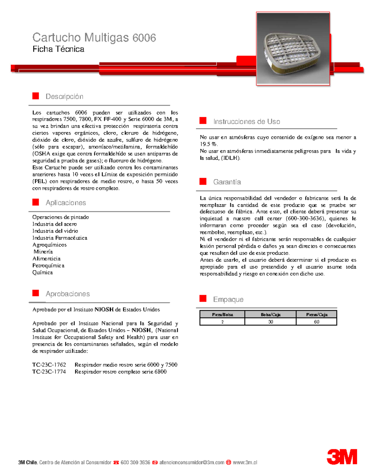 Ficha tecnica 3m filtro 6006 multigas vapor amoniaco - Cartucho ...