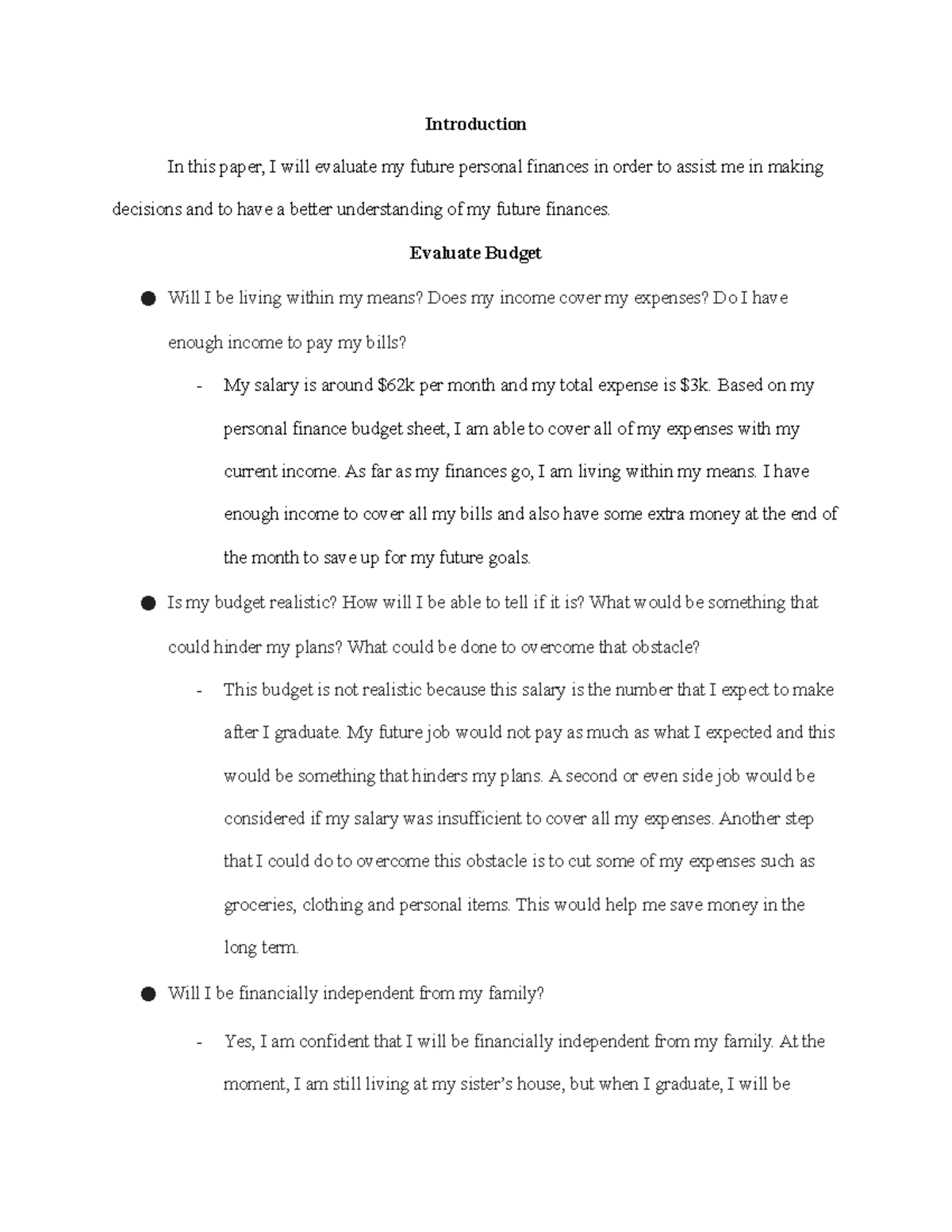 Personal Finance Project - Introduction In this paper, I will evaluate ...