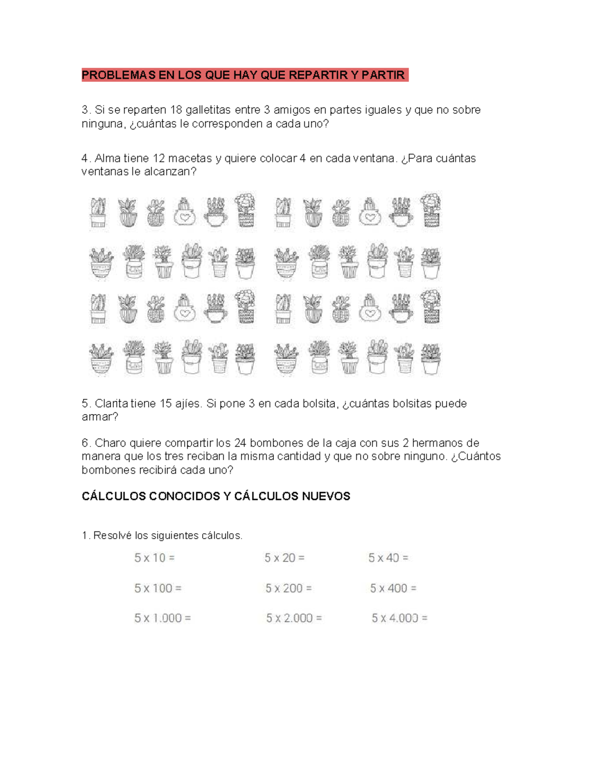 Problemas de Reparto y Cálculos - Clase 18 de octubre 3º - Studocu