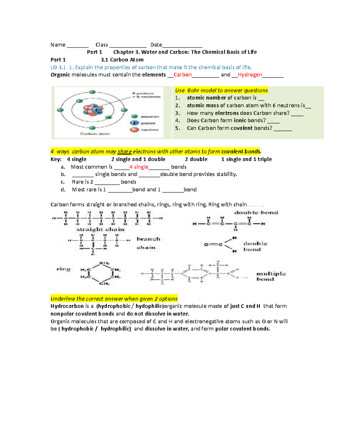 Study Guide: Chapter 3 - Biology 1033 Water and Carbon Basics - Studocu