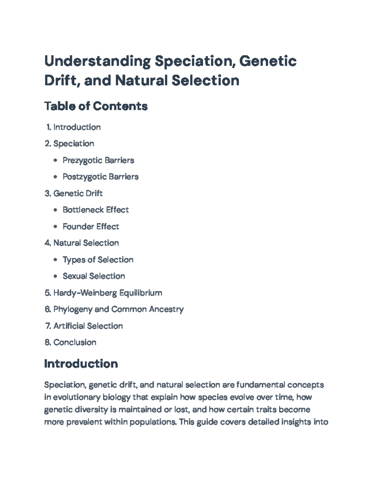 Understanding Speciation, Genetic Drift, and Natural Selection - BIO101 ...
