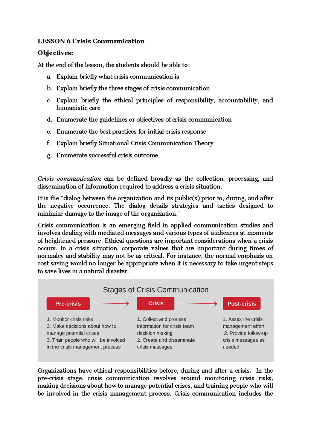 Lesson 6: Ethical Guidelines in Crisis Communication Strategies - Studocu